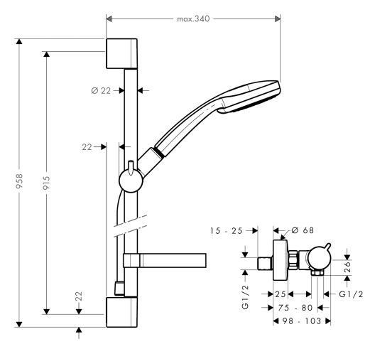 HANSGROHE CROMA 100 MULTI sprchový set s termostickou batériou, ručná ...
